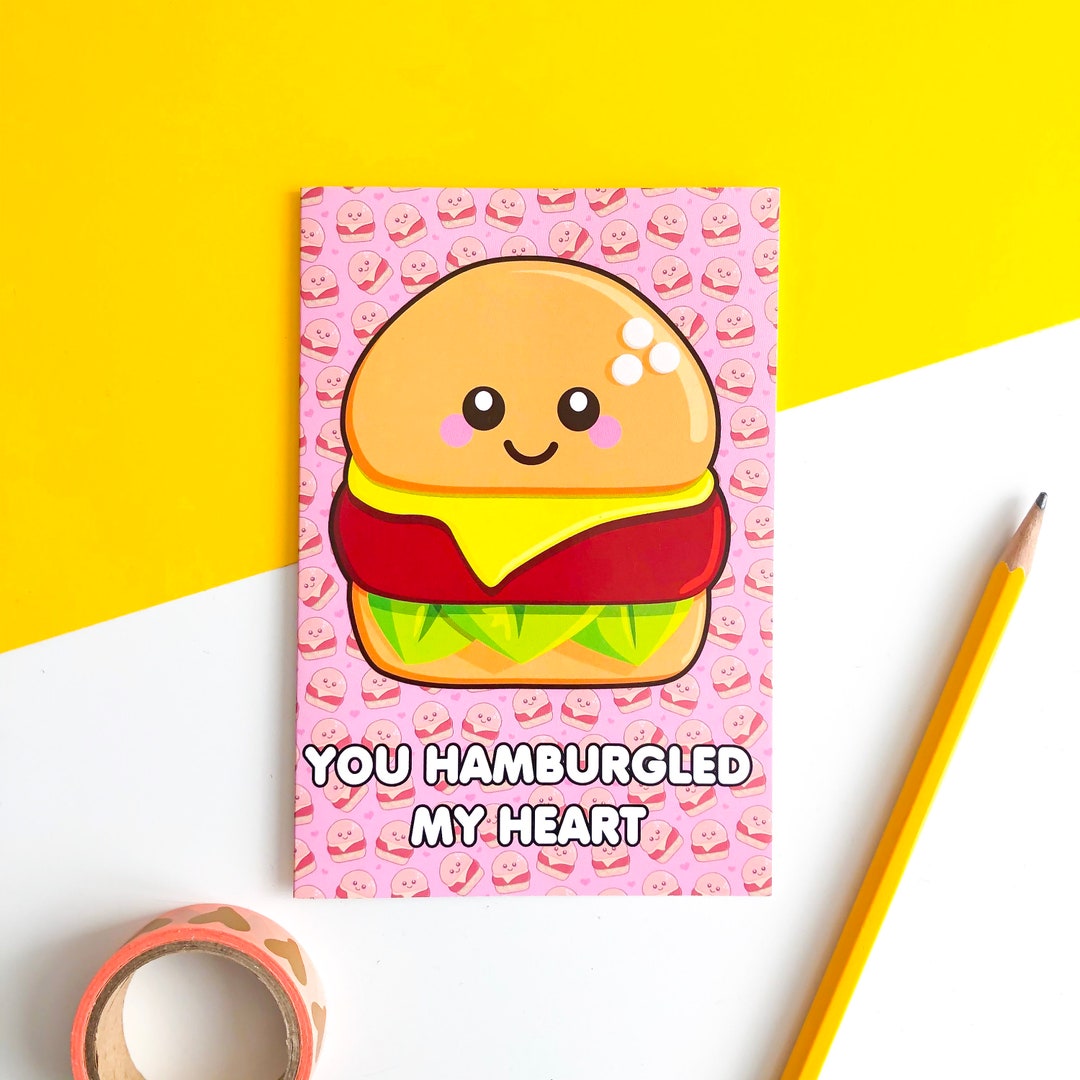 BURGER GREETING CARD | Fun Food Illustration, Love Card, Cute Valentine ...