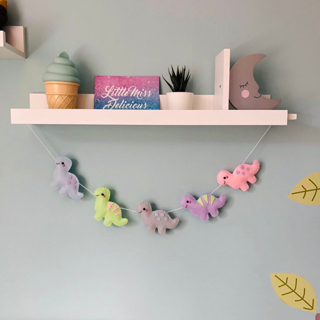 Pastel Dinosaur Garland, Felt Dino Bunting, Cute Felt Wall Hanging ...