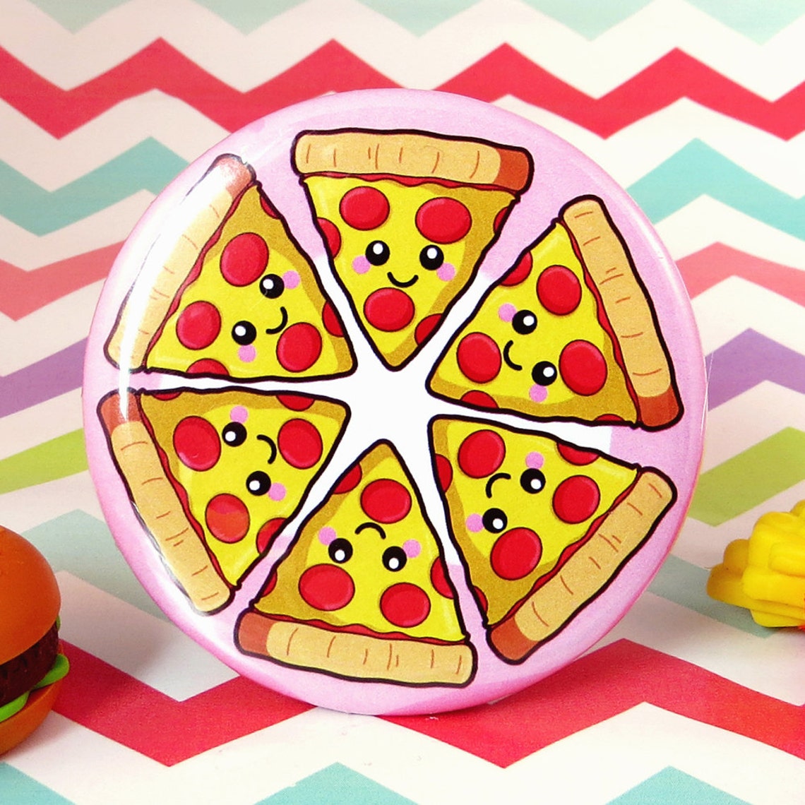Pizza Fridge Magnet 58mm cute pizza slices happy pizza | Etsy