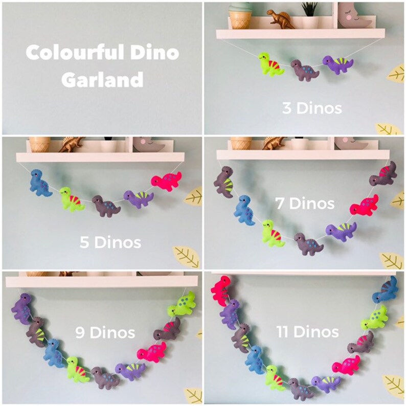 Colourful Dinosaur Garland Felt Dino Bunting Cute Felt Wall | Etsy