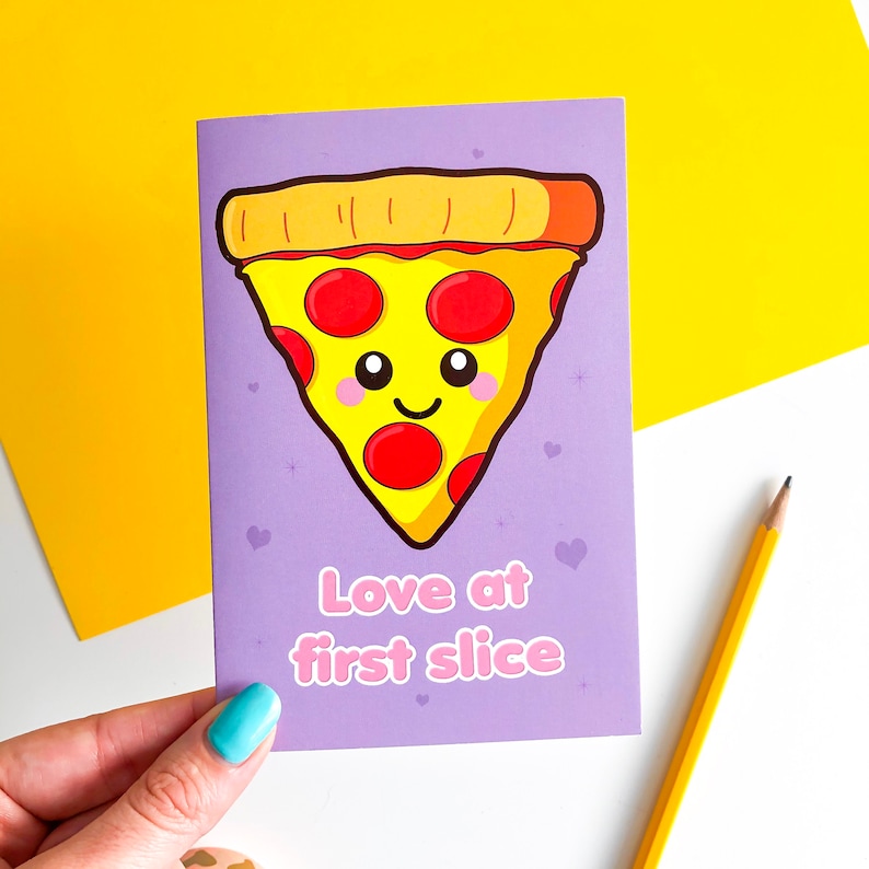 Pizza Love Card Cute Food Illustration Cute Valentine's | Etsy