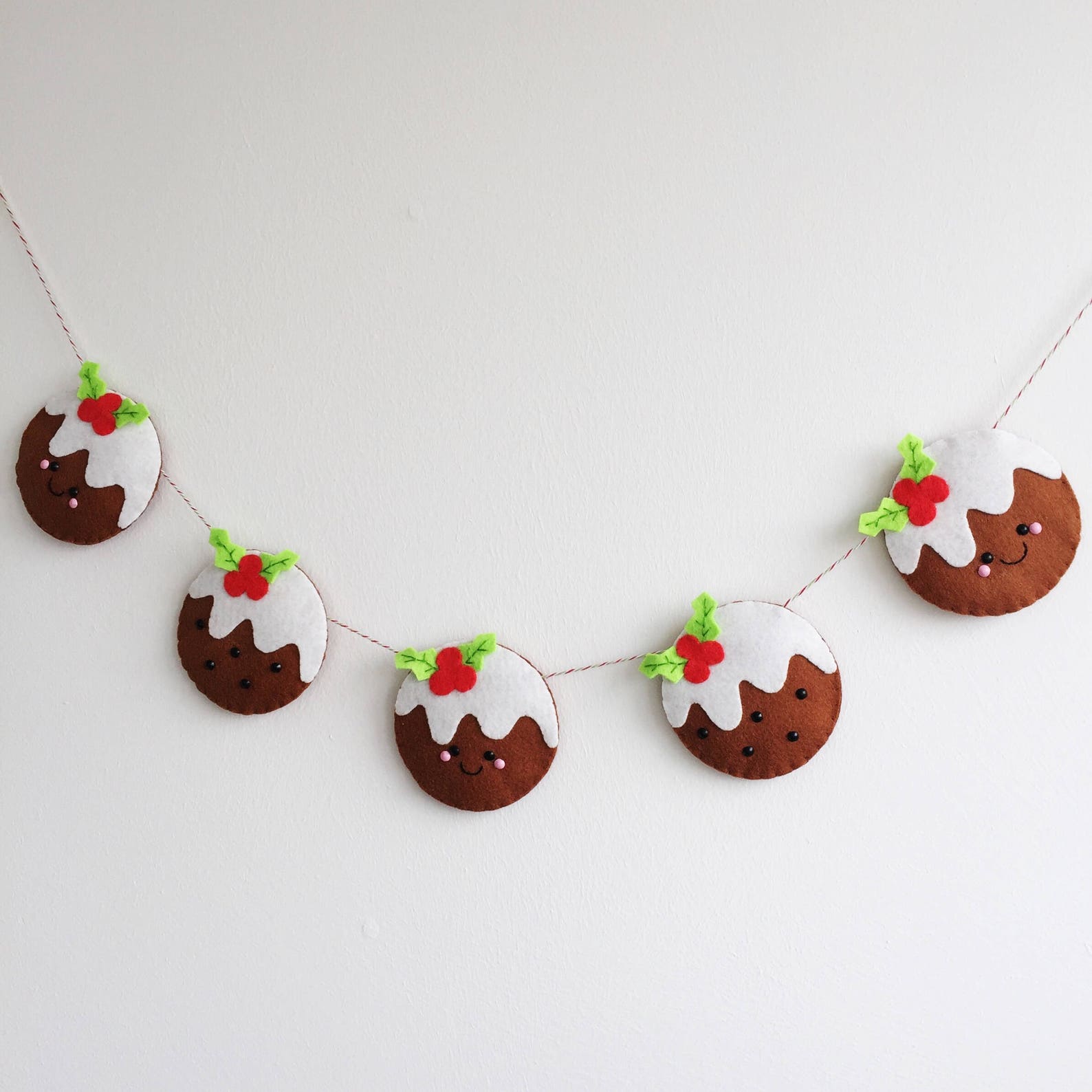 Christmas Pudding Garland Cute Festive Banner Happy Felt | Etsy