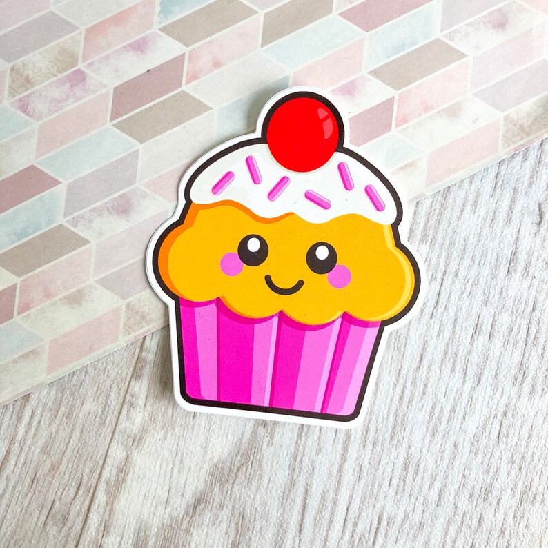 Happy Cupcake Sticker Food Vinyl Sticker Cute Cupcake Decal | Etsy