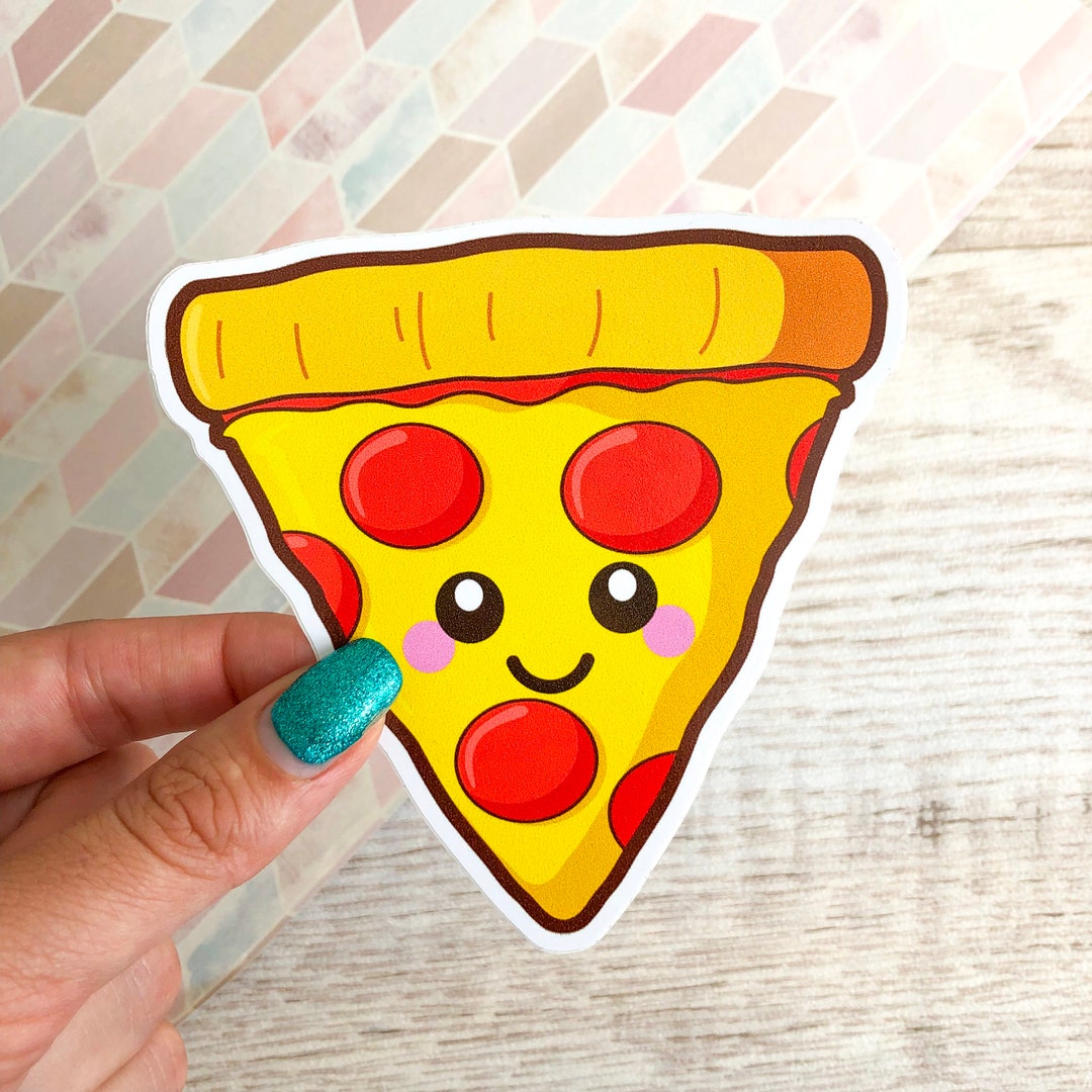 Happy Pizza Sticker, Food Vinyl Sticker, Cute Pizza Decal, Kawaii Fast ...