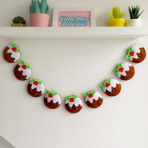 Christmas Pudding Garland, Cute Festive Banner, Happy Felt Bunting ...