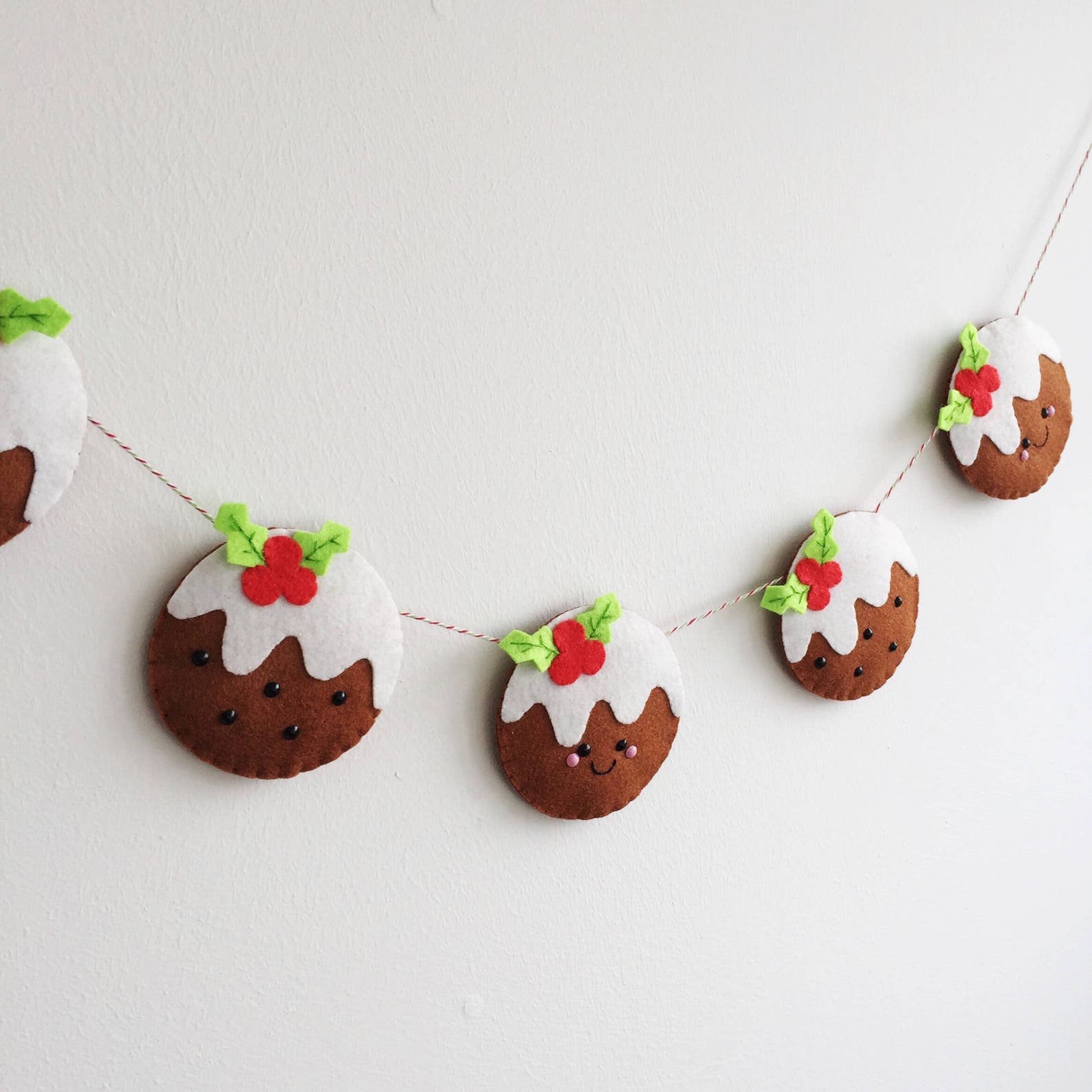Christmas Pudding Garland Cute Festive Banner Happy Felt | Etsy