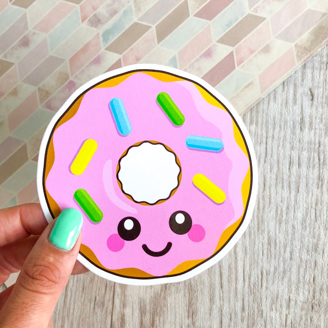 Pink Donut Sticker, Food Vinyl Sticker, Cute Doughnut Decal, Kawaii ...