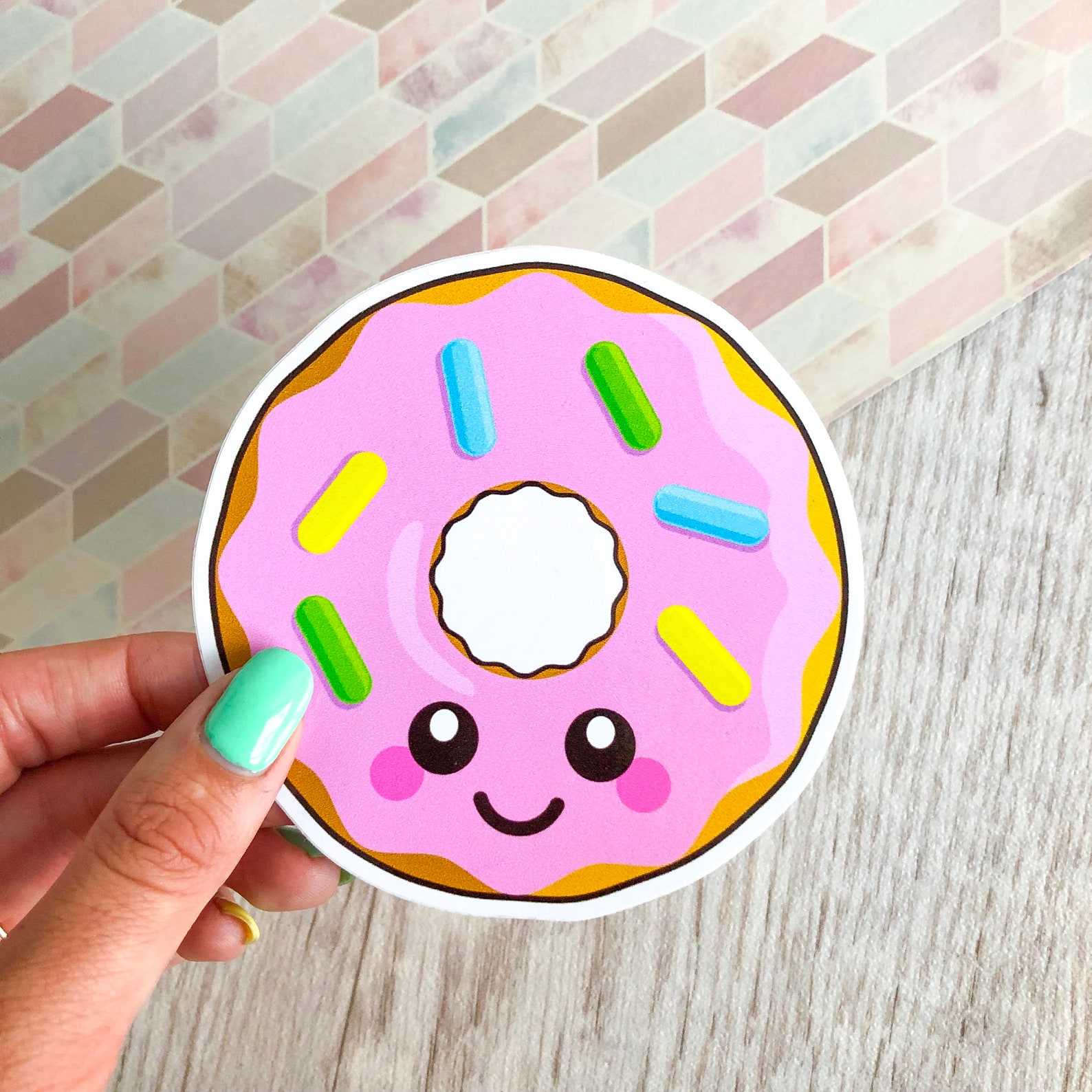 Pink Donut Sticker Food Vinyl Sticker Cute Doughnut Decal | Etsy