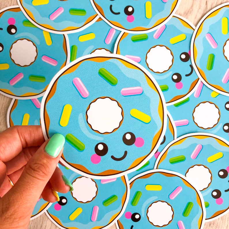 Blue Donut Sticker Food Vinyl Sticker Cute Doughnut Decal | Etsy