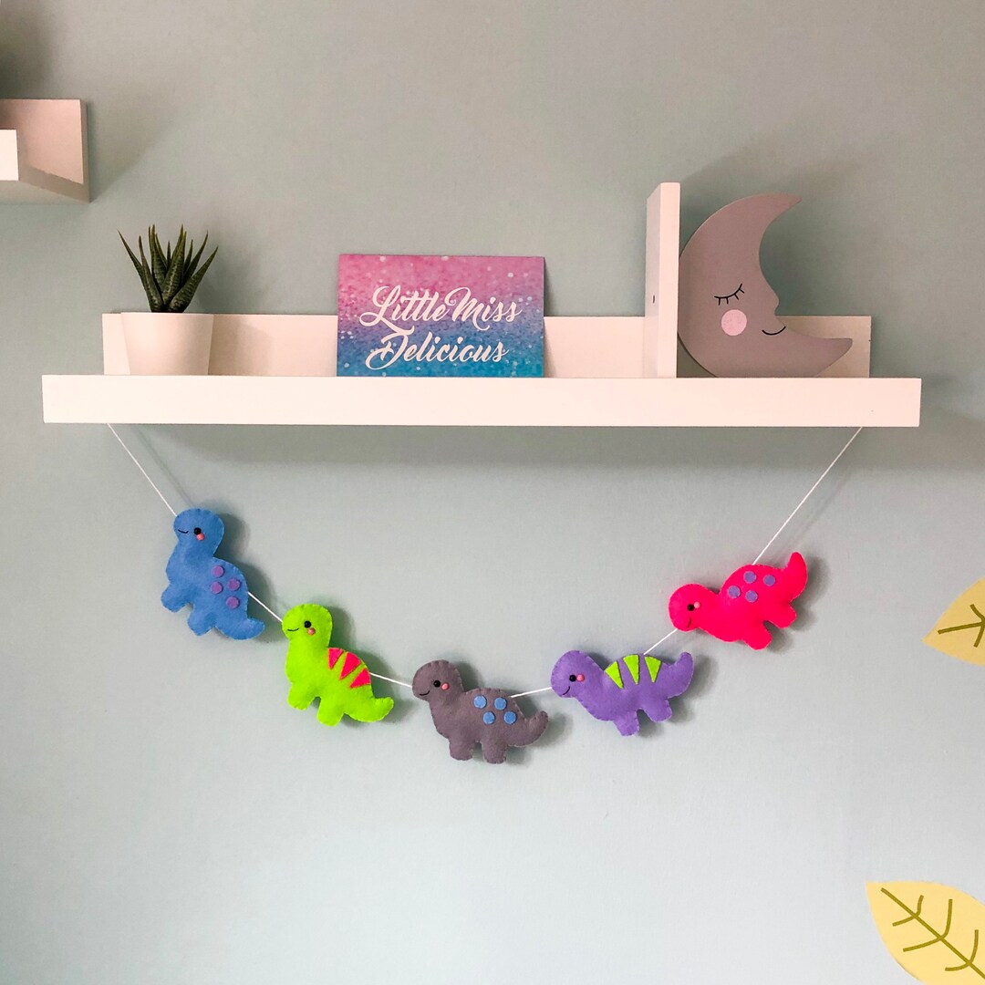 Colourful Dinosaur Garland, Felt Dino Bunting, Cute Felt Wall Hanging ...