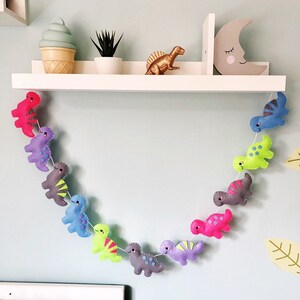Colourful Dinosaur Garland, Felt Dino Bunting, Cute Felt Wall Hanging ...