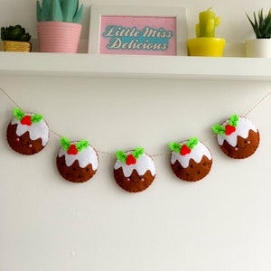 Christmas Pudding Garland, Cute Festive Banner, Happy Felt Bunting ...