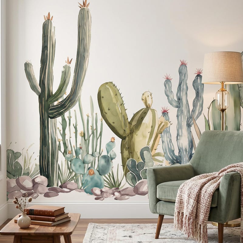 Cactus Mural Wallpaper - Etsy