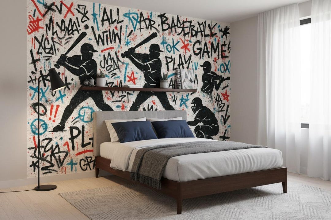 Baseball Graffiti Mural Wallpaper – Urban Street Art Style Sports Wall ...
