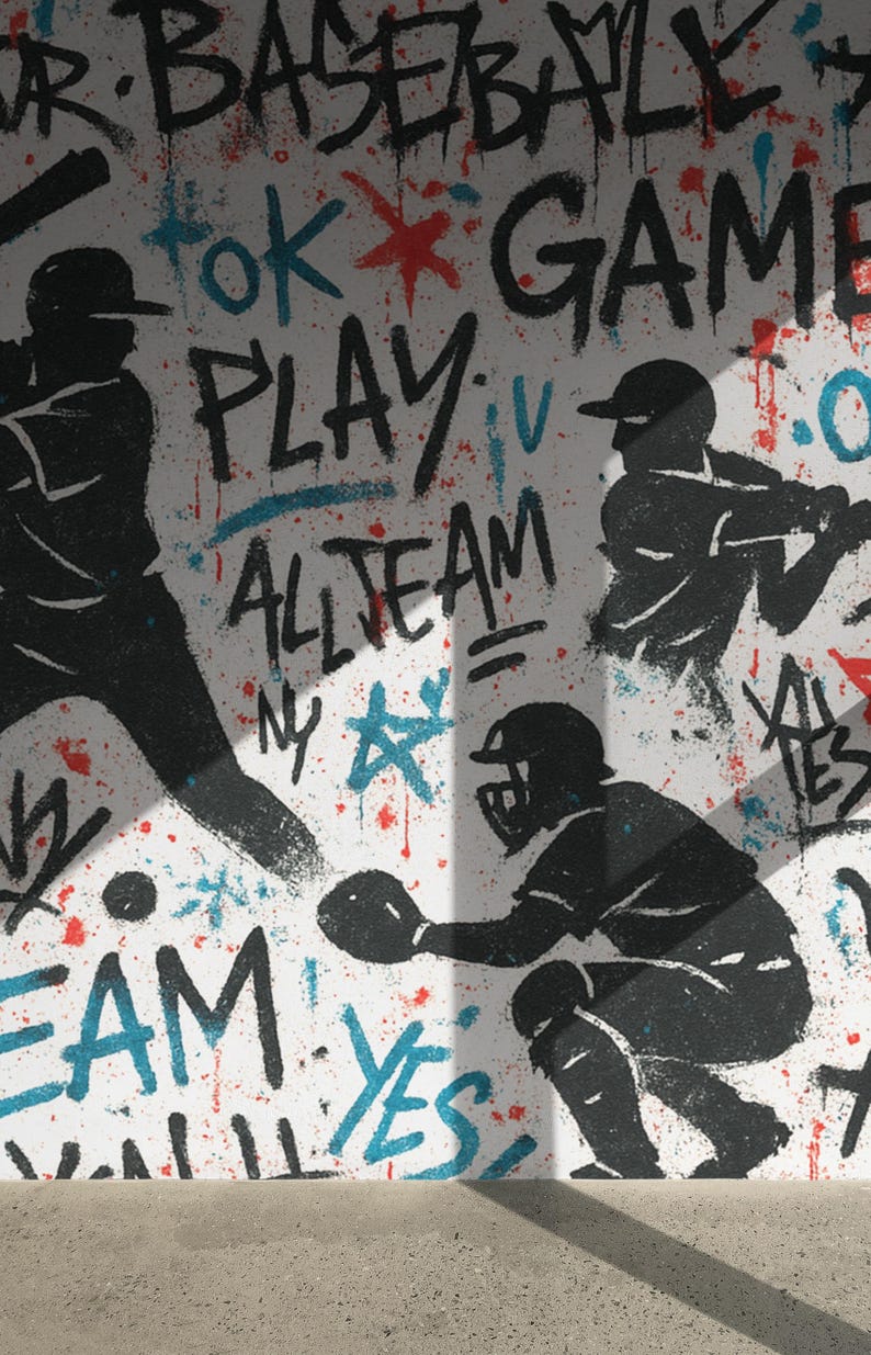 Baseball Graffiti Mural Wallpaper – Urban Street Art Style Sports Wall ...