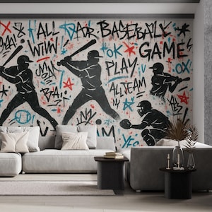 Baseball Graffiti Mural Wallpaper – Urban Street Art Style Sports Wall ...