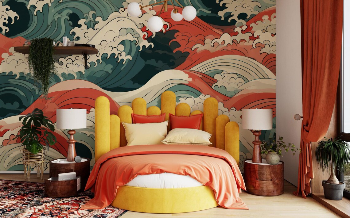 Japanese Wave Wall Mural, Ocean Art Wallpaper, Removable Wall Decor - Etsy