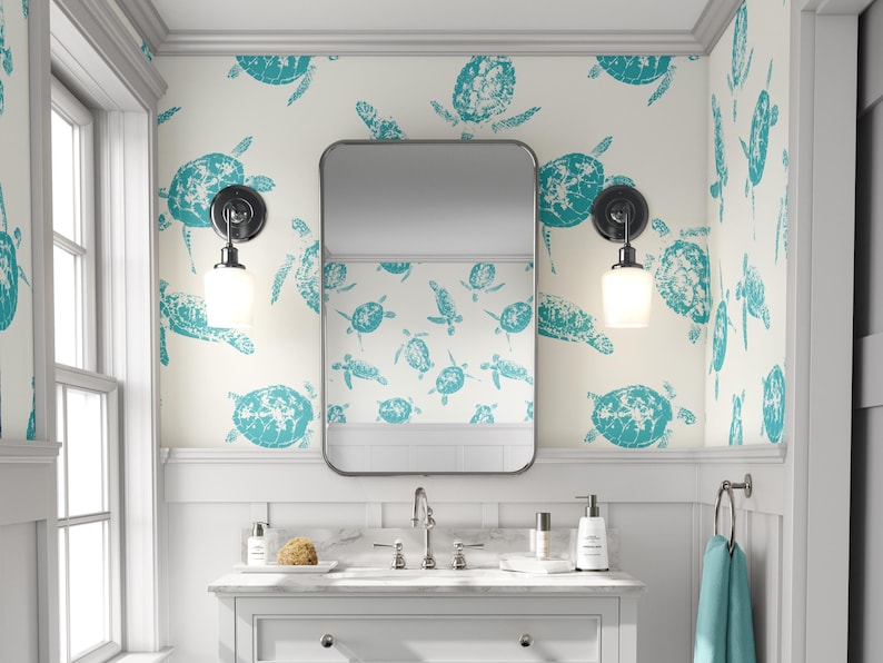Sea Turtle Peel and Stick Wallpaper: Coastal Nursery Wall Mural - Etsy