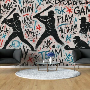 Baseball Graffiti Mural Wallpaper – Urban Street Art Style Sports Wall ...