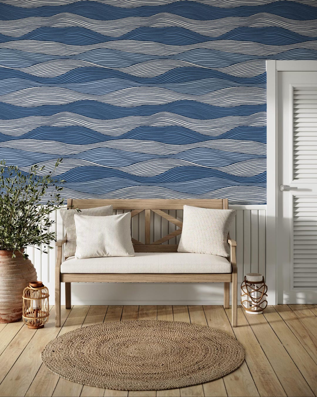 Navy Blue Wave Coastal Wallpaper – Ocean Inspired Removable Peel and ...