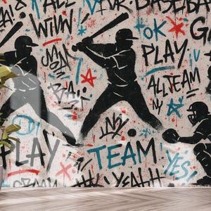 Baseball Graffiti Mural Wallpaper – Urban Street Art Style Sports Wall ...