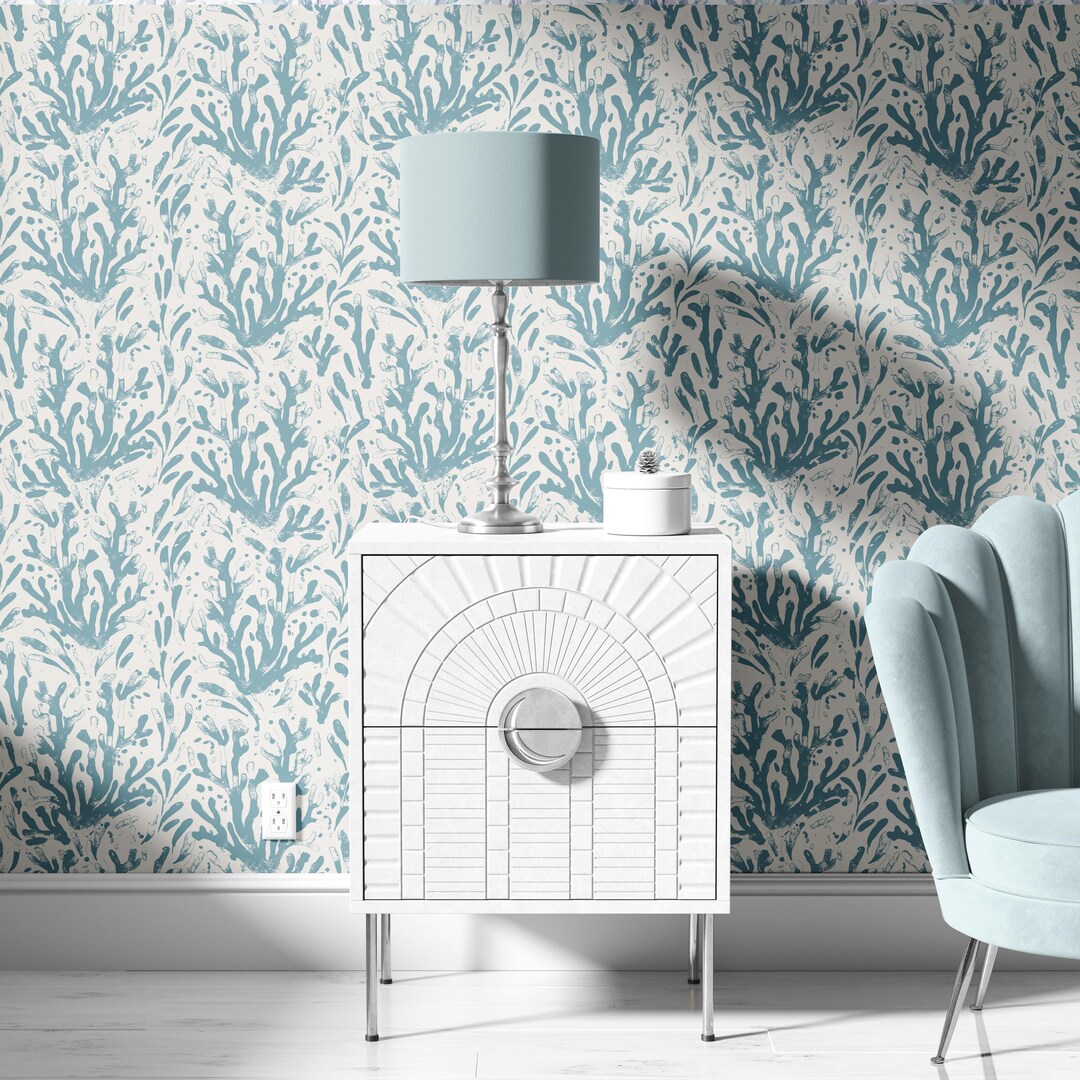 Removable Blue Coral Coastal Wallpaper – Peel and Stick Ocean Theme ...
