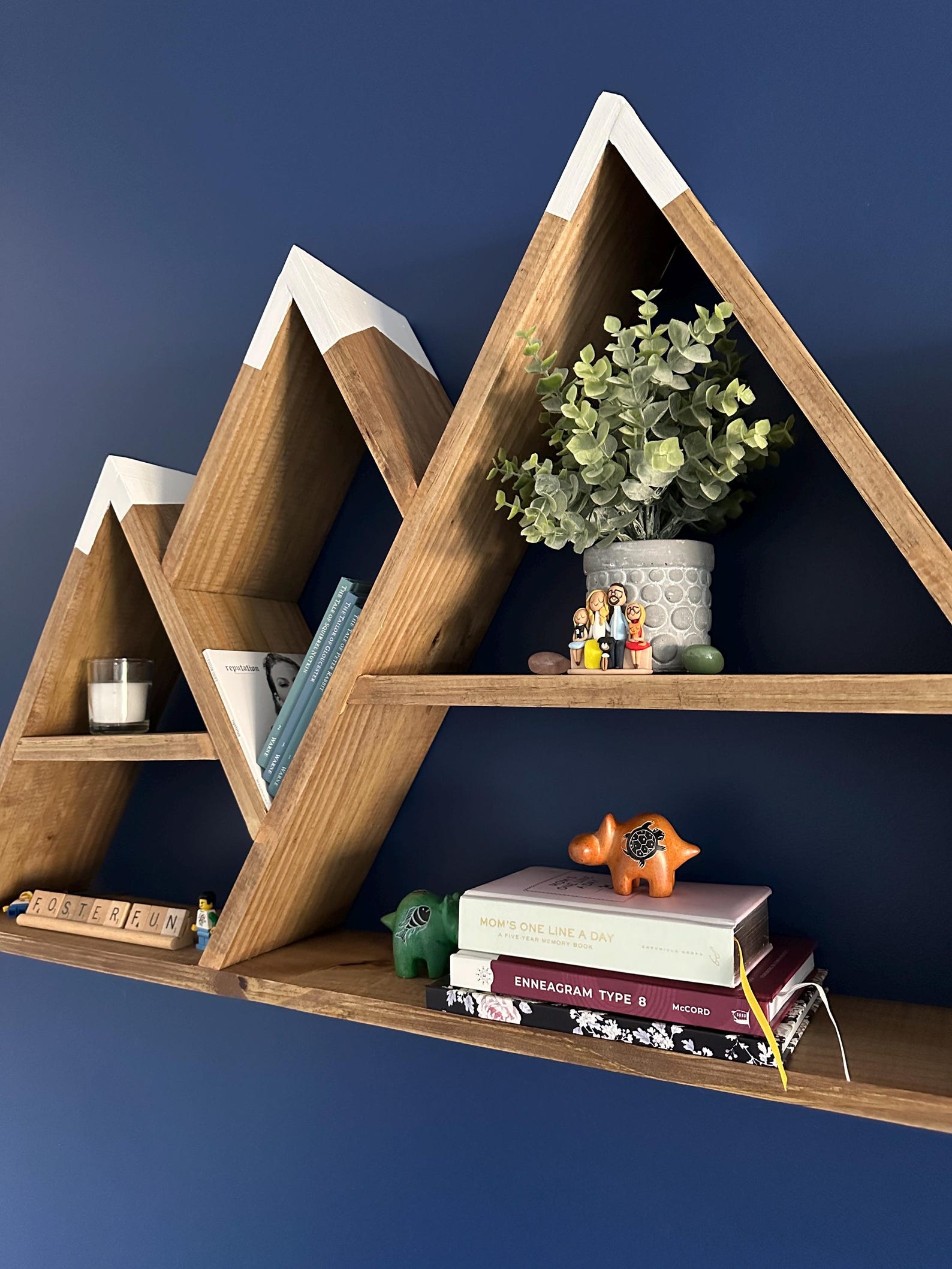 Handcrafted Wooden Mountain Shelf Rustic Wooden Shelves Geometric ...