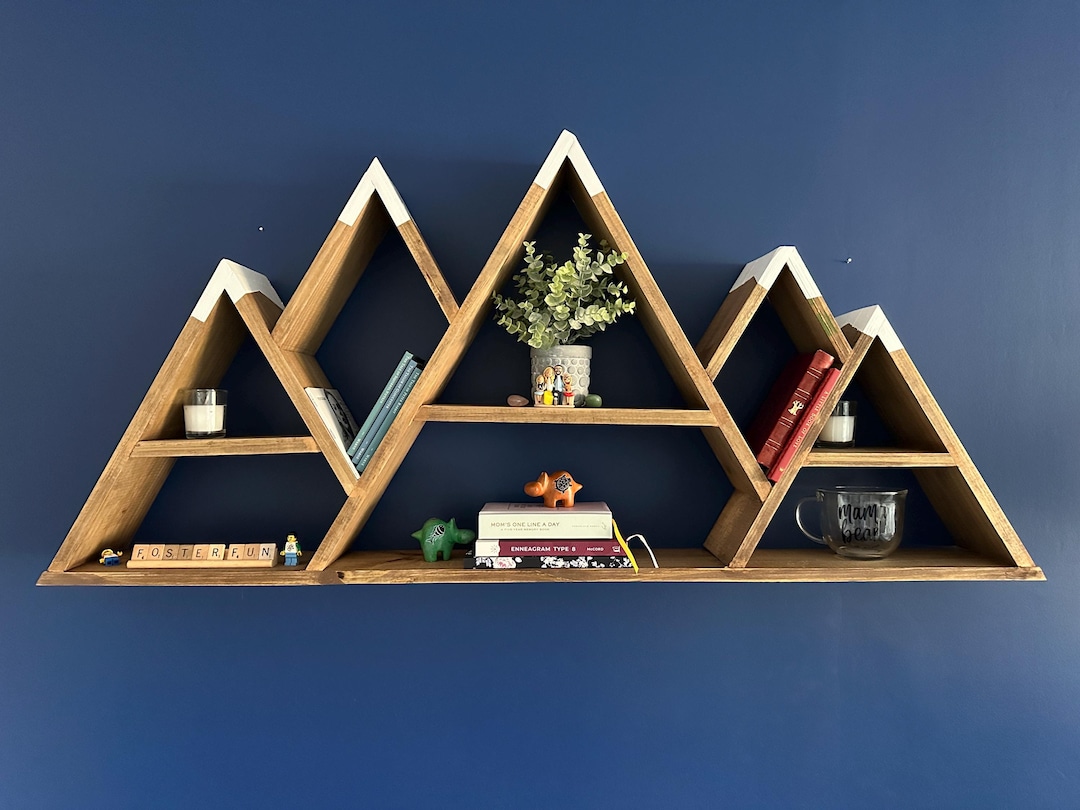 Handcrafted Wooden Mountain Shelf Rustic Wooden Shelves Geometric ...