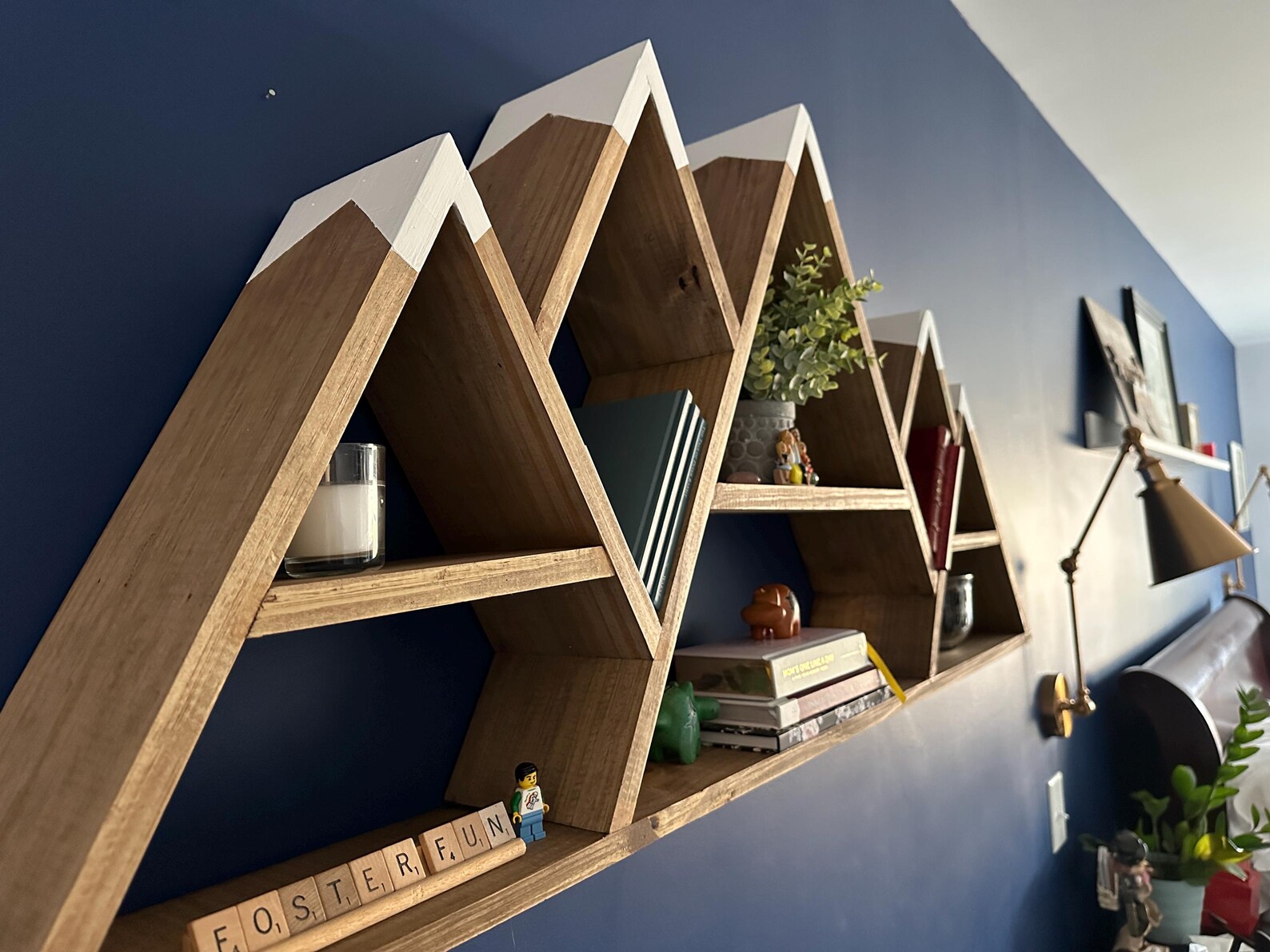 Handcrafted Wooden Mountain Shelf Rustic Wooden Shelves Geometric ...