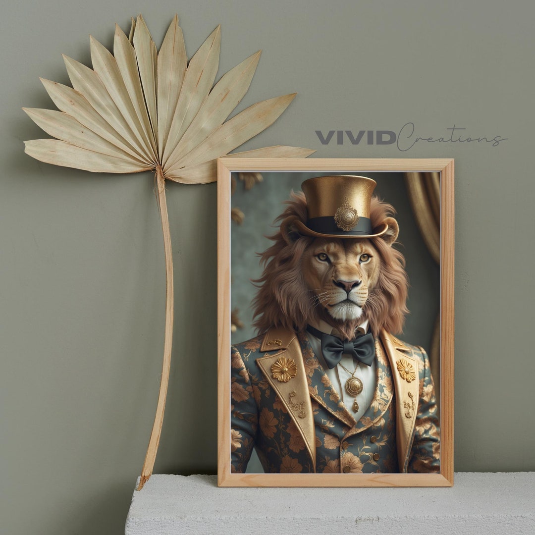 Steampunk Lion Portrait - Majestic Digital Art for Elegant Decor - Etsy