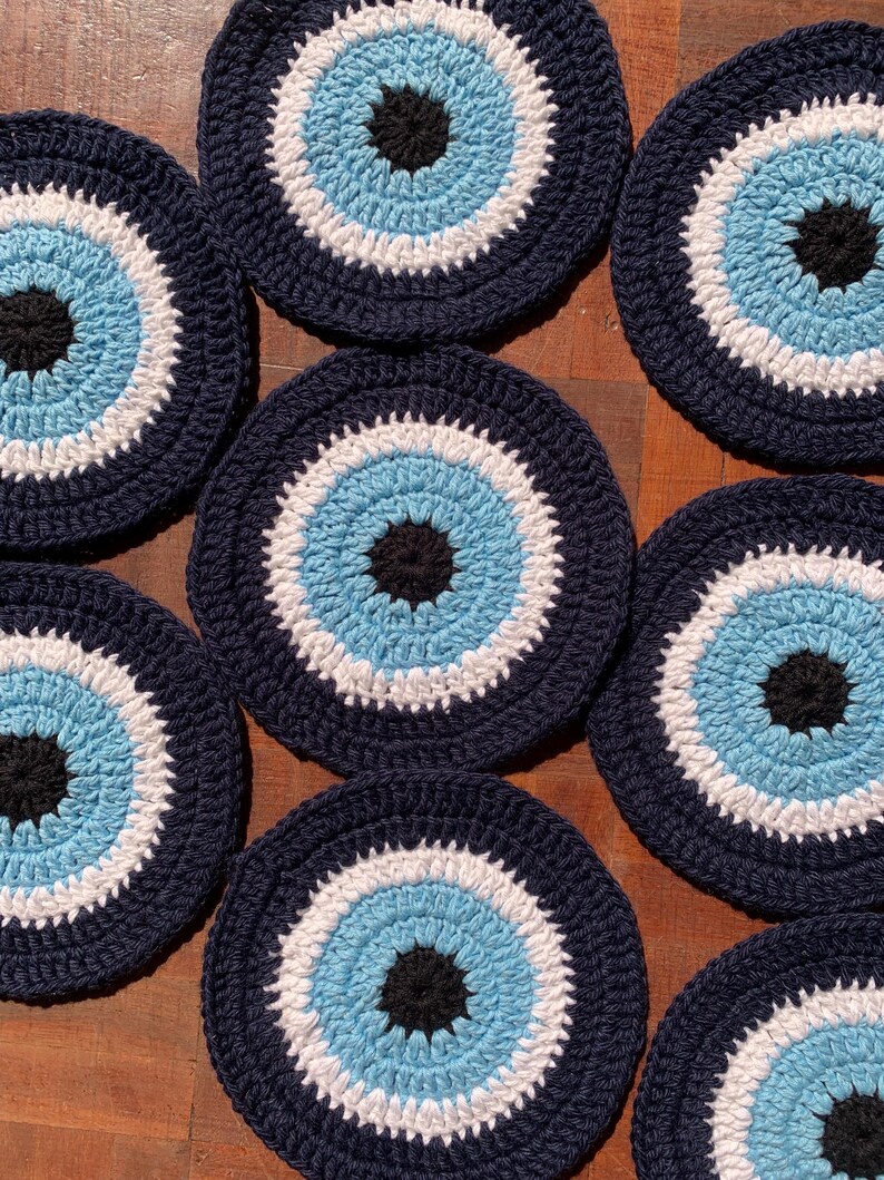 100% Cotton Evil Eye Crochet Coaster - Etsy