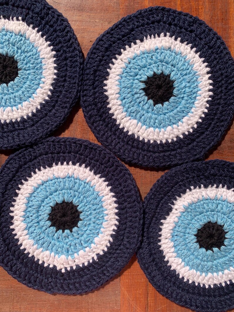 100% Cotton Evil Eye Crochet Coaster - Etsy