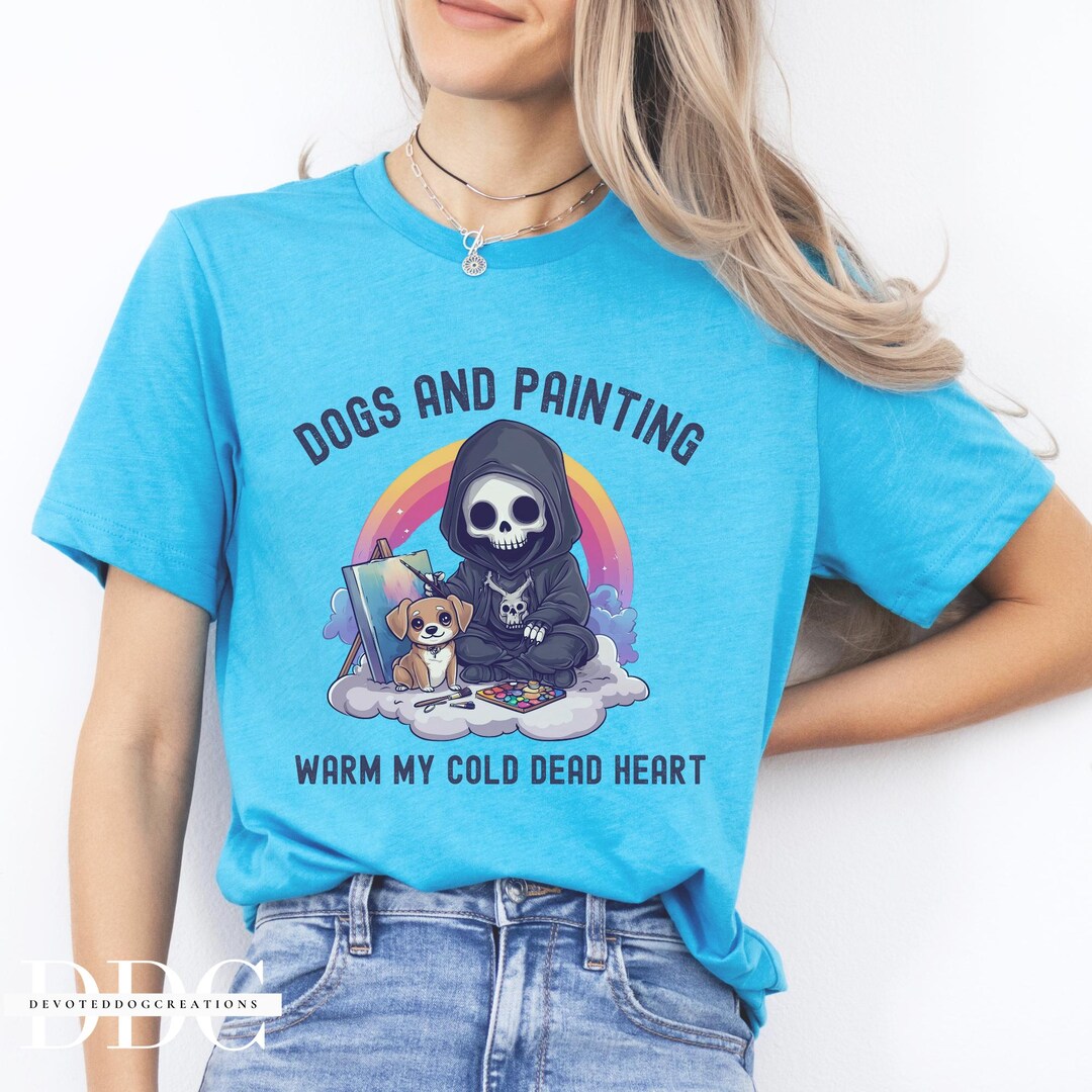 Cute Grim Reaper Dogs and Painting Shirt, Funny Dog Artist Hobby T ...