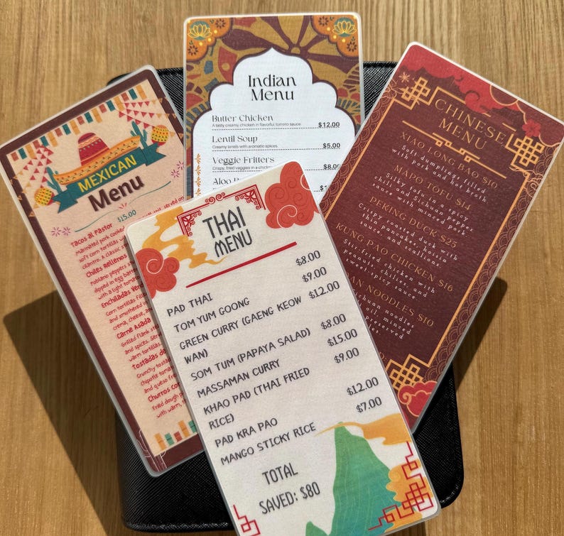 Mexican, Chinese, Indian and Thai Menus | Savings Challenge | A6 - Etsy