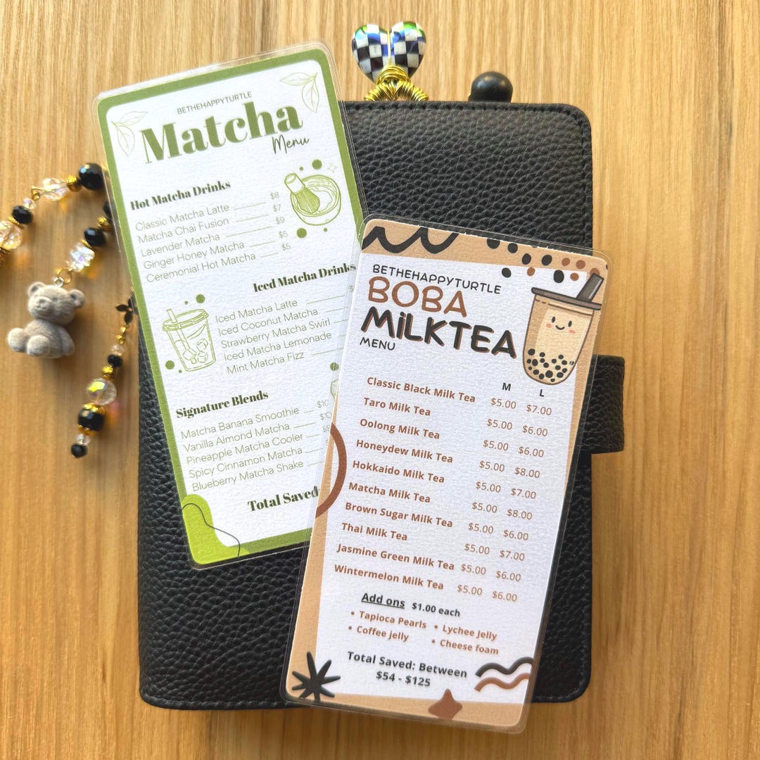 Matcha and Boba Menus | Savings Challenge | A6 - Etsy