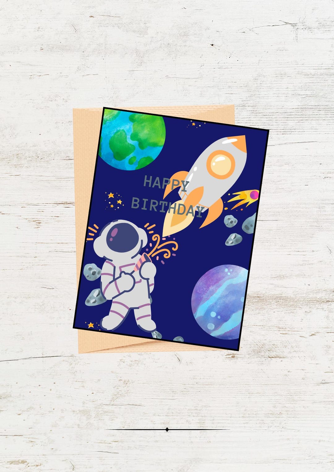 Space-themed Blue Birthday Card - Digital Download - Etsy