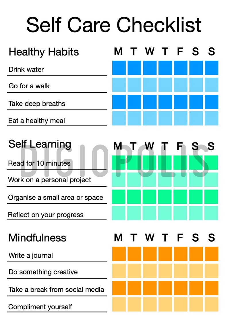 Weekly Self Care Checklist Mental Health Digital Download Printable Self Care Routine Plan ...