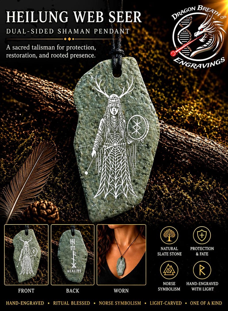 Heilung Web Seer – Dual-sided Shaman Pendant • Spirit Warrior & Rune of ...