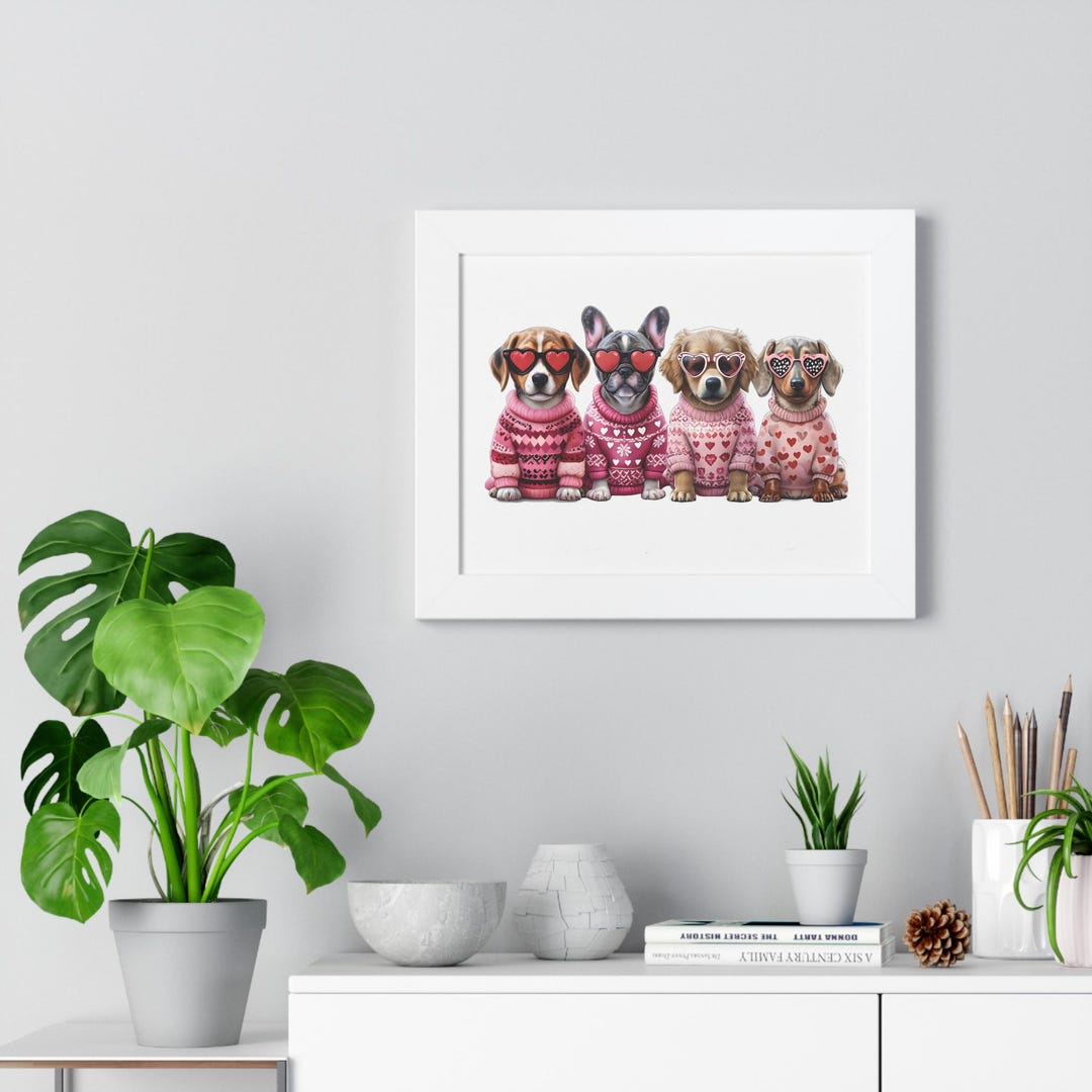 Cute Dog Love Poster, Valentine's Day Gift, Pet Lover Wall Art, Framed ...