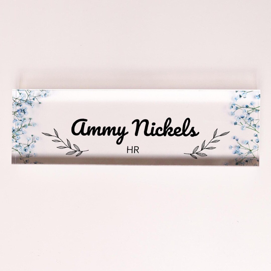 Floral Acrylic Name Block for Desk Personalized Desk Name Plate Office ...