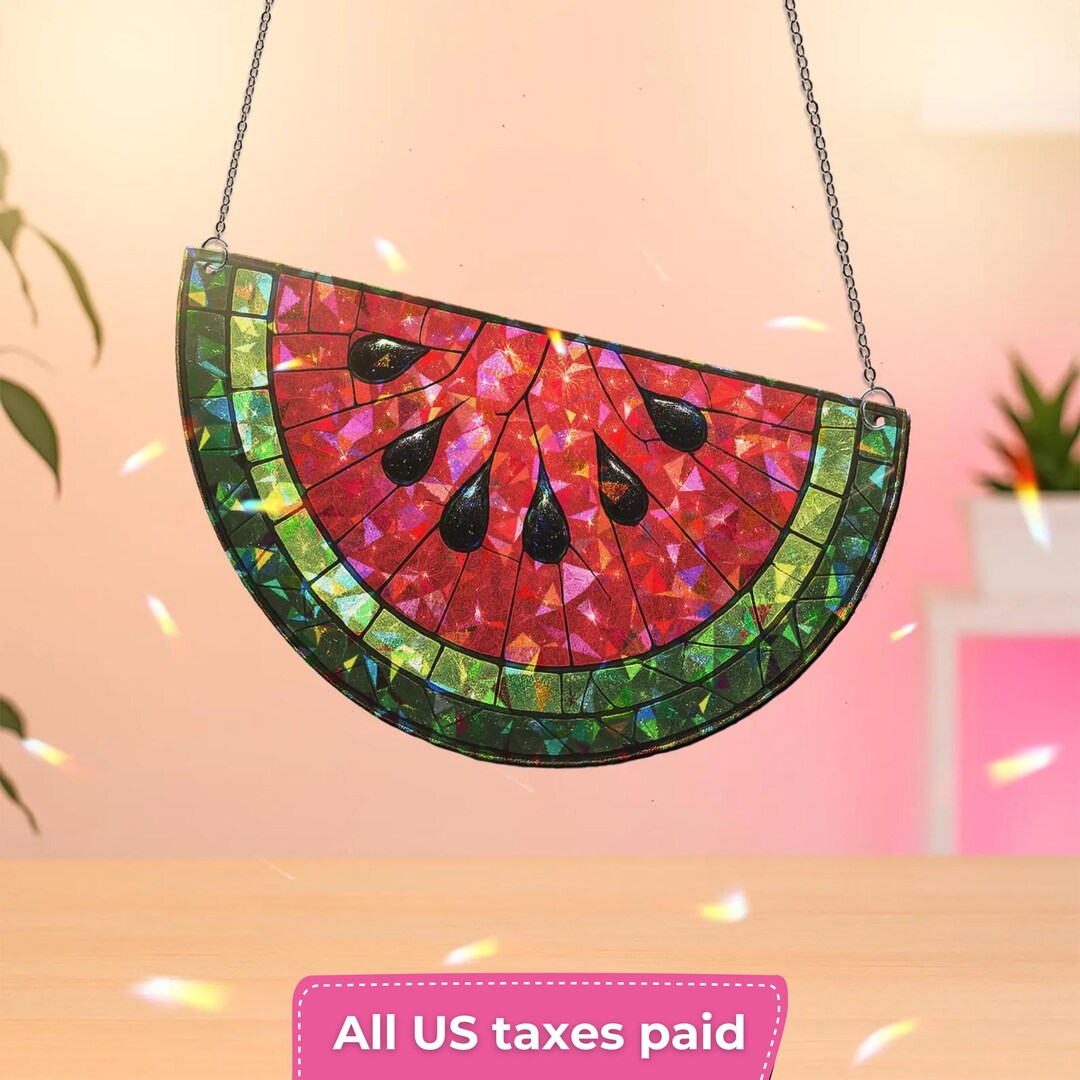 Watermelon Shape Suncatcher Holographic Broken Glass Acrylic Ornament ...