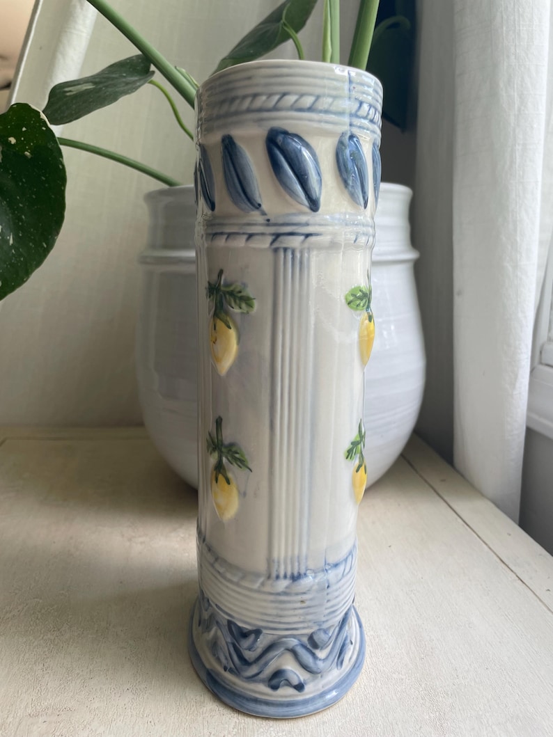 Vintage Italian Mediterranean Blue Lemon Pasta Jar Vase / !NO LID ...
