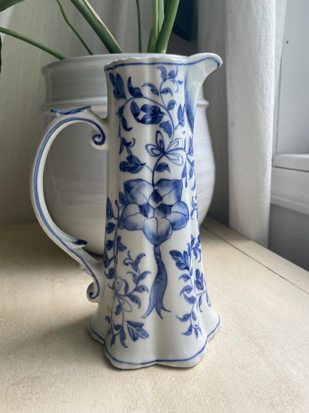 Vintage Andrea by Sadek Blue and White Floral Pitcher / Thailand / Free ...