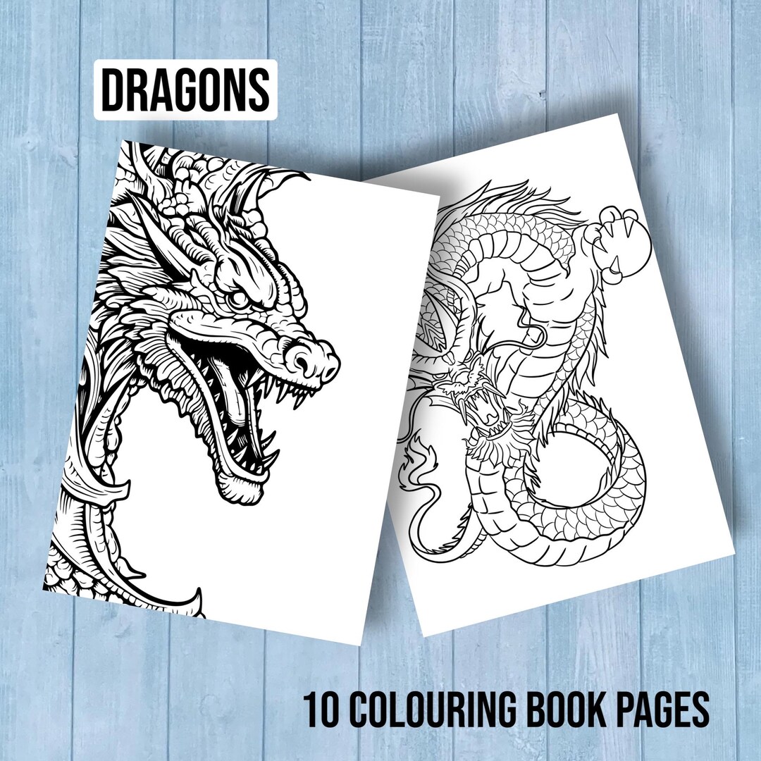Digital Dragon Fantasy: 10 Page (A4 Size) Colouring Book by Samira ...
