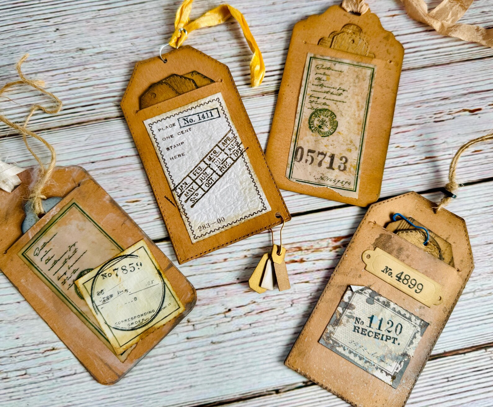 Set of 4 Pocket Tags for Junk Journals | Vintage Paper Embellishments ...