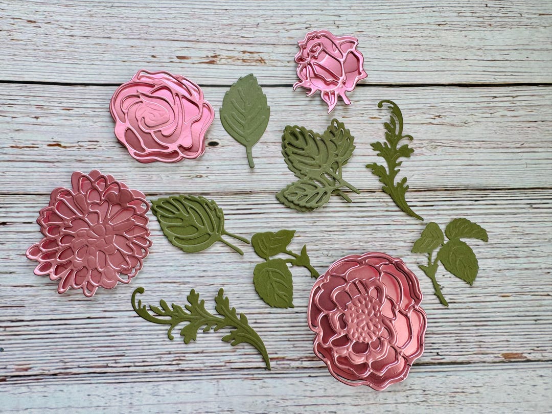 Embossed Flower and Leaf Die Cuts | 3D Rose Embossed Paper ...