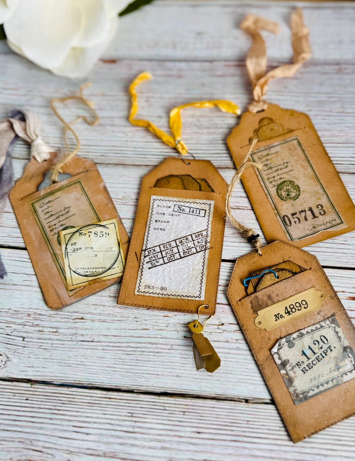 Set of 4 Pocket Tags for Junk Journals | Vintage Paper Embellishments ...
