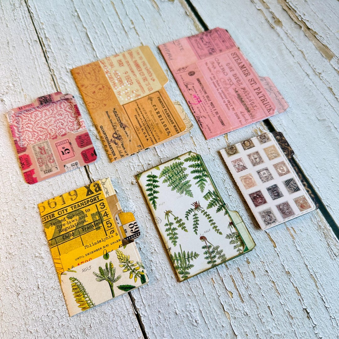 Tim Holtz Mini File Folders Set of 7 Junk Journal Pockets Tuck Spots ...