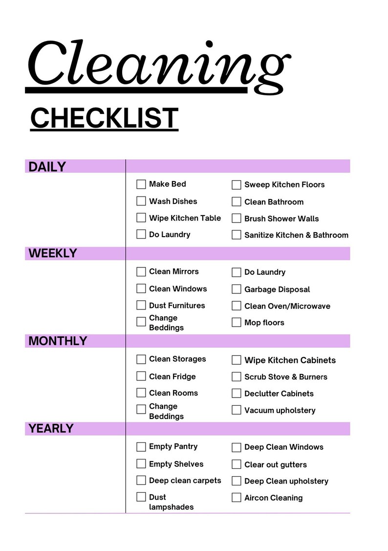 Simple Cleaning Checklist: Printable & Digital Home Organization - Etsy