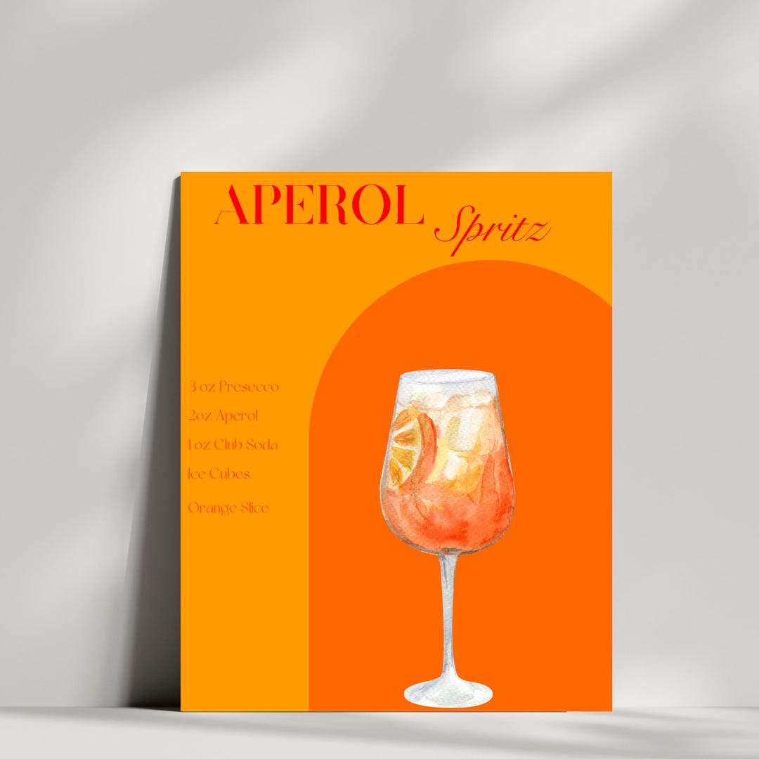 APEROL SPRITZ Wall Art. Vibrent Cocktail Print With Recipe. Digital Art ...